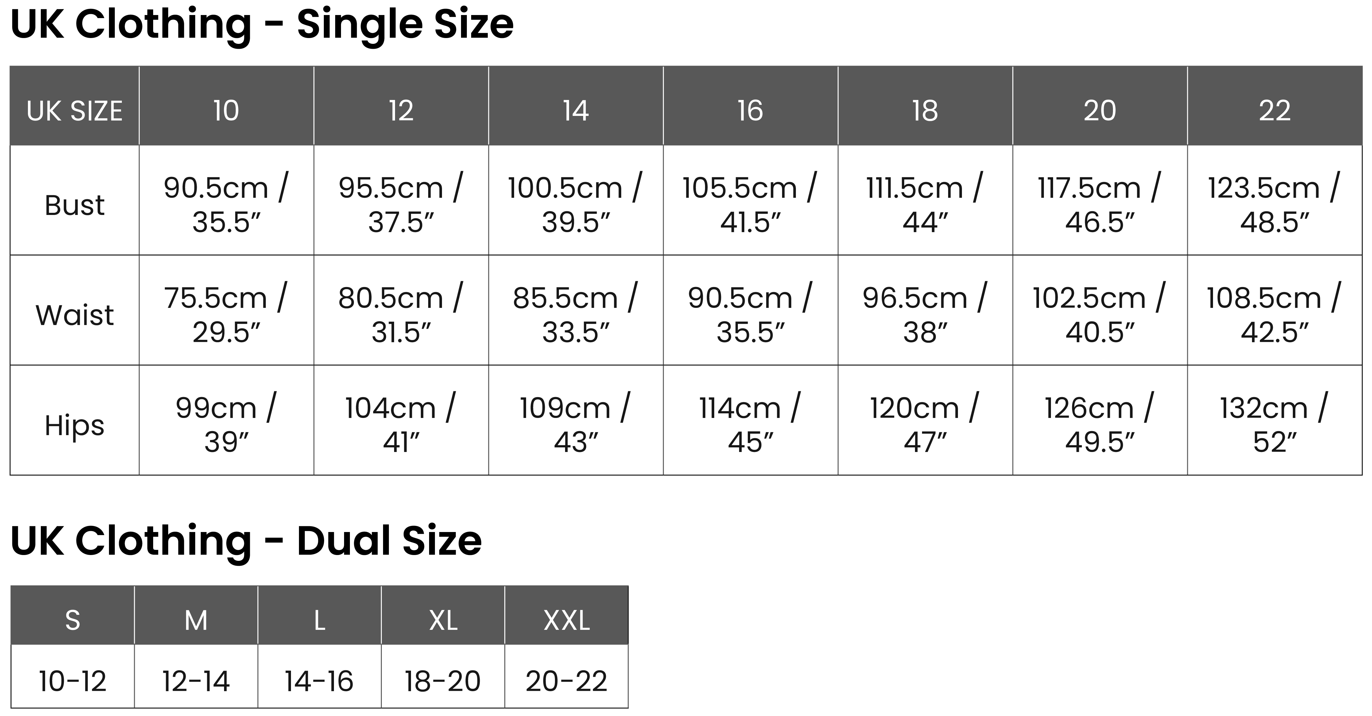 Main Size Guide Main Size Guide