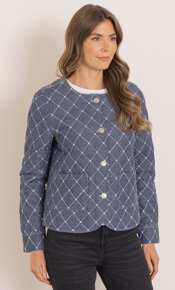Quilted Button Cotton Jacket in Blue | Klass