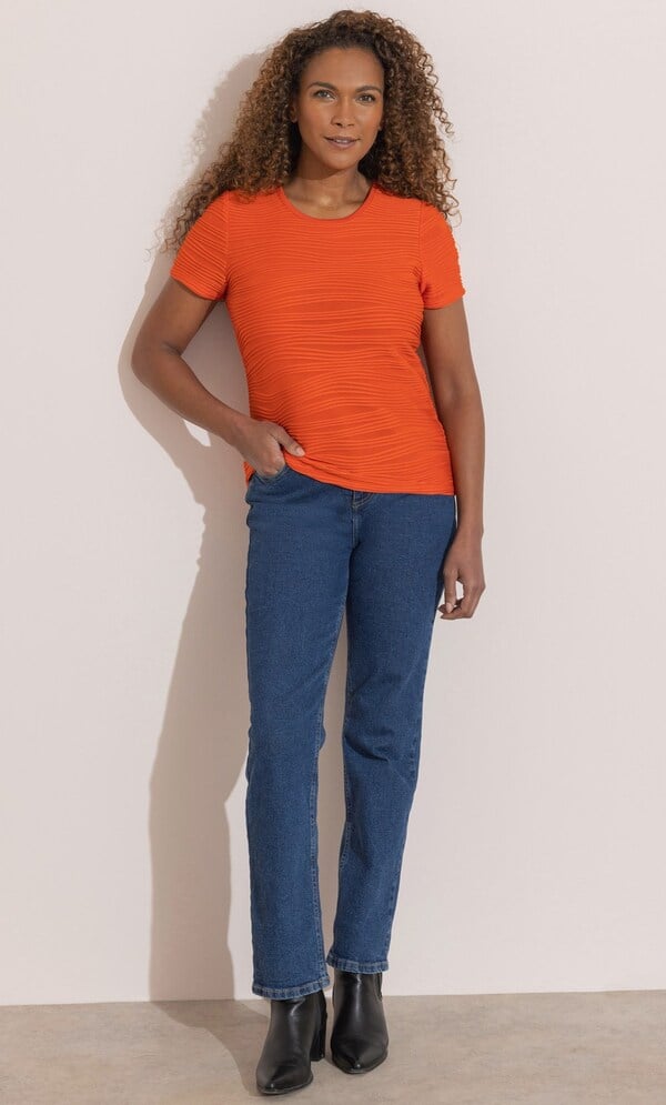 Anna Rose Textured Wave Design T-Shirt in Orange | Klass