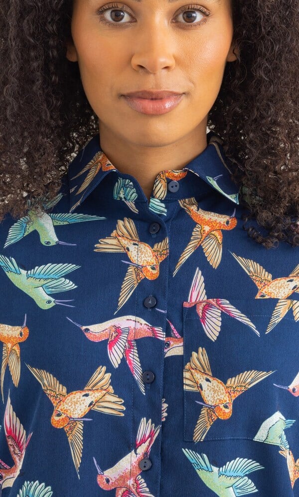 Humming Bird Printed Shirt in Blue | Klass