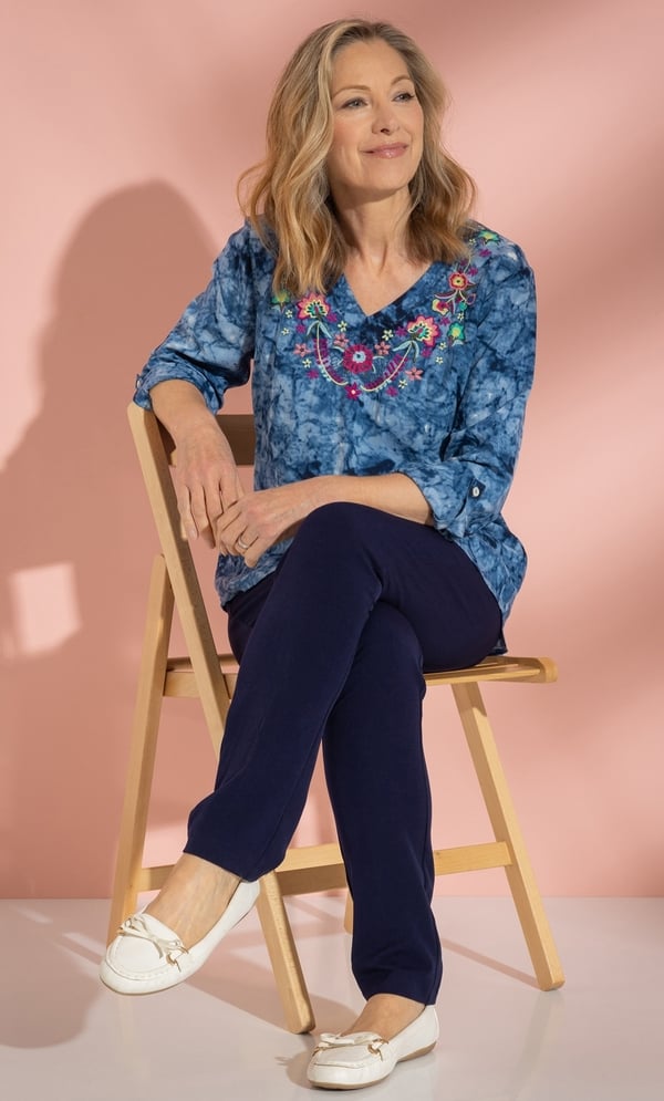 Anna Rose Embroidered Tie Dye Top in Blue | Klass