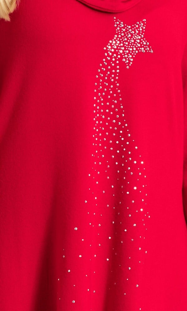 Shooting Star Dip Hem Knitted Tunic Top in Red | Klass