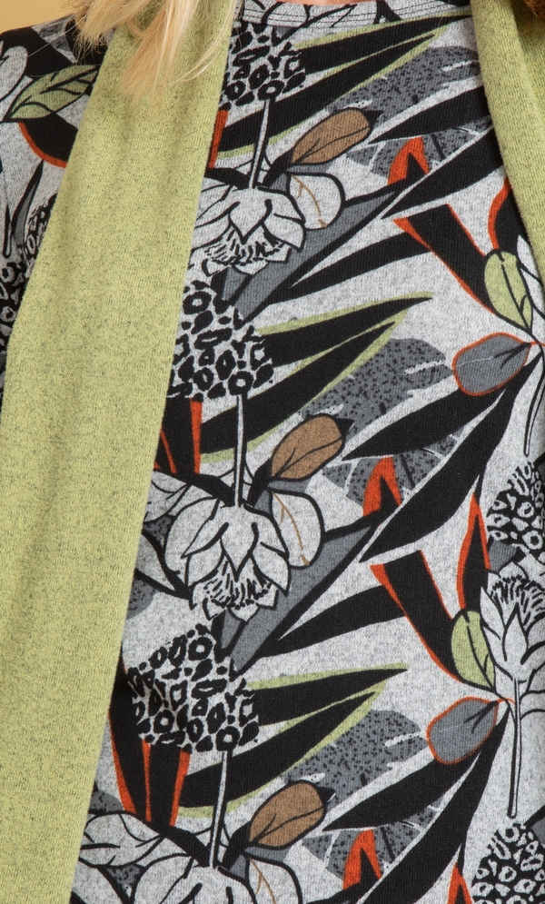 Anna Rose Botanical Print Top With Scarf in Grey | Klass