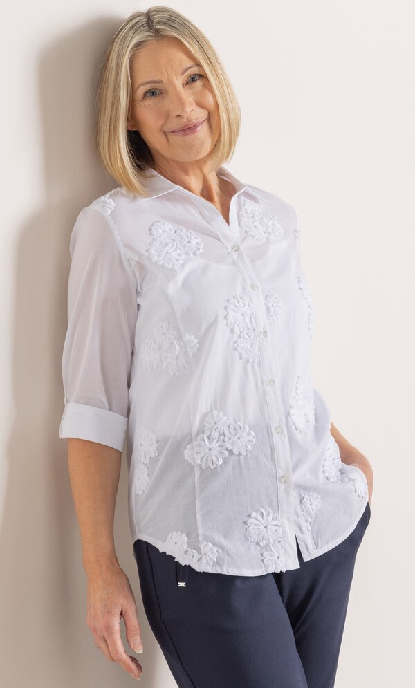 Anna Rose Cotton Applique Blouse in White | Klass