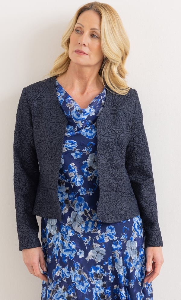 Anna Rose Jacquard Peplum Jacket in Blue | Klass