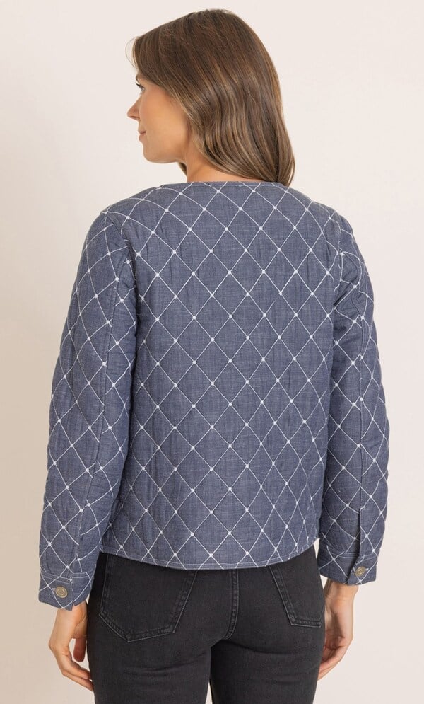 Quilted Button Cotton Jacket in Blue | Klass