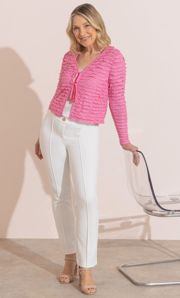 Anna Rose Ruffled Tie Front Cover Up in Pink | Klass