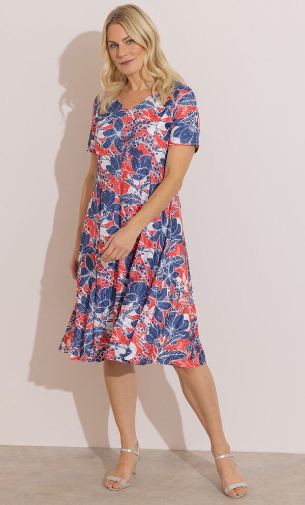 Anna Rose Garden Print Textured Dress in Red | Klass
