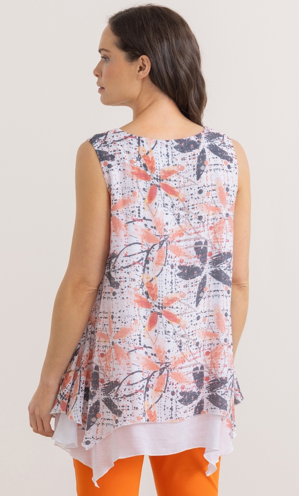 Sleeveless Printed Layered Top in White | Klass