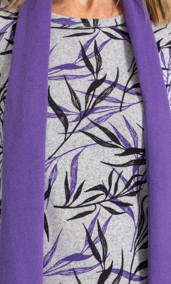 Anna Rose Willow Leaf Print Knitted Top With Scarf in Multi | Klass