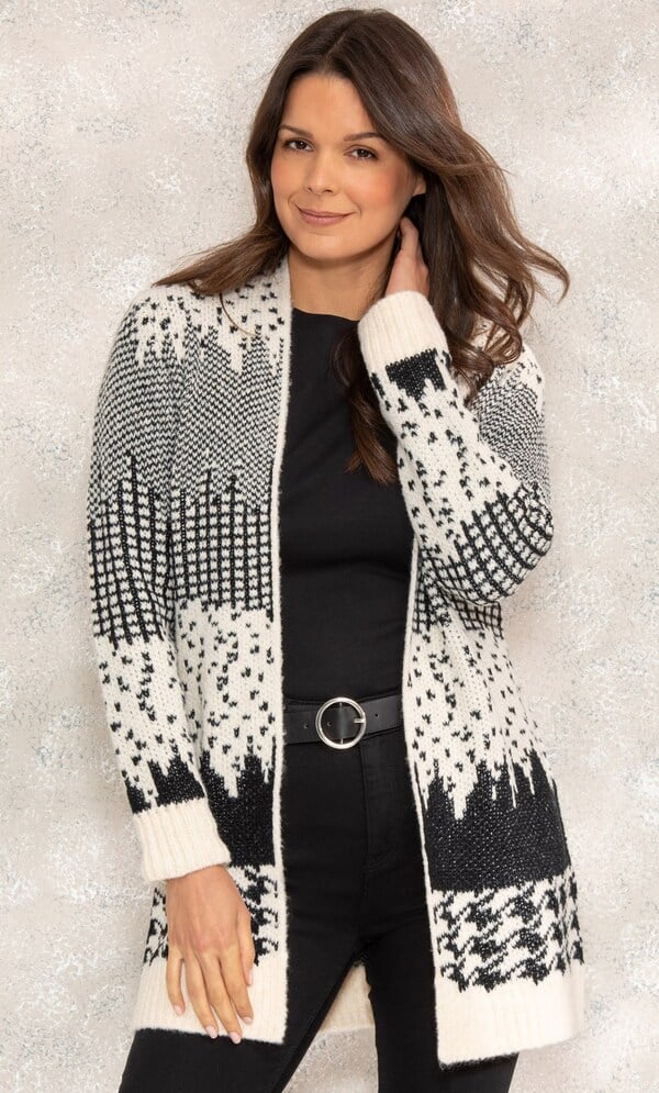 Patterned Open Front Cardigan in Multi | Klass