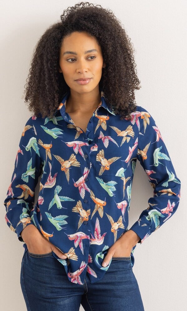 Humming Bird Printed Shirt in Blue | Klass