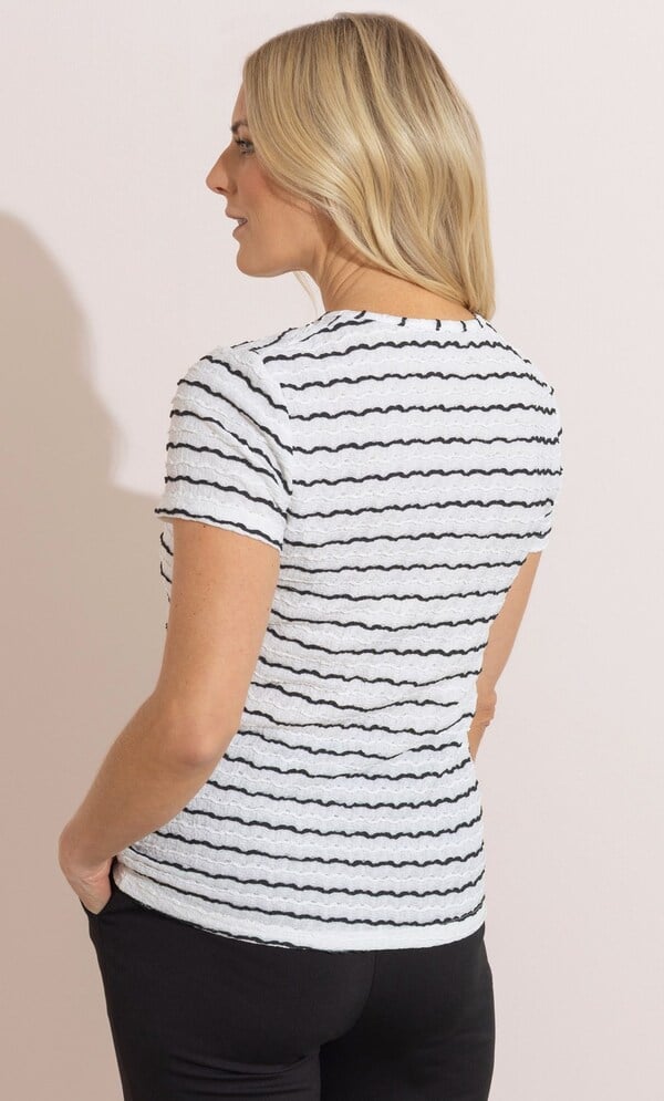 Anna Rose Textured Stripe T-Shirt in White | Klass