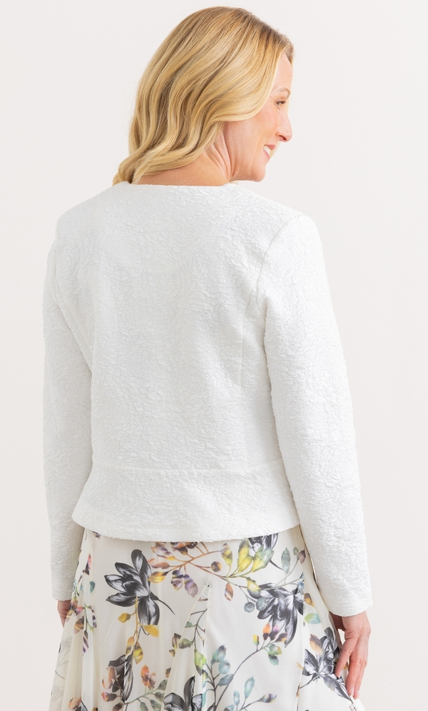 Anna Rose Jacquard Peplum Jacket in White | Klass