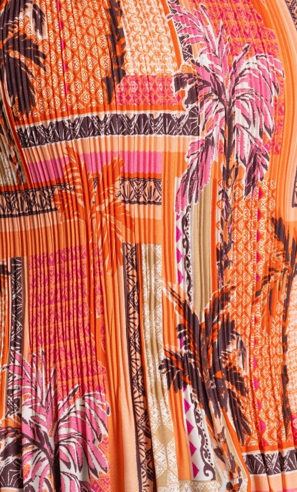 Pleated Palm Tree Print Top in Orange | Klass