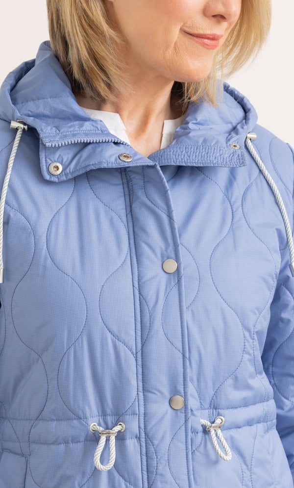 Anna Rose Quilted Hooded Jacket in Blue | Klass