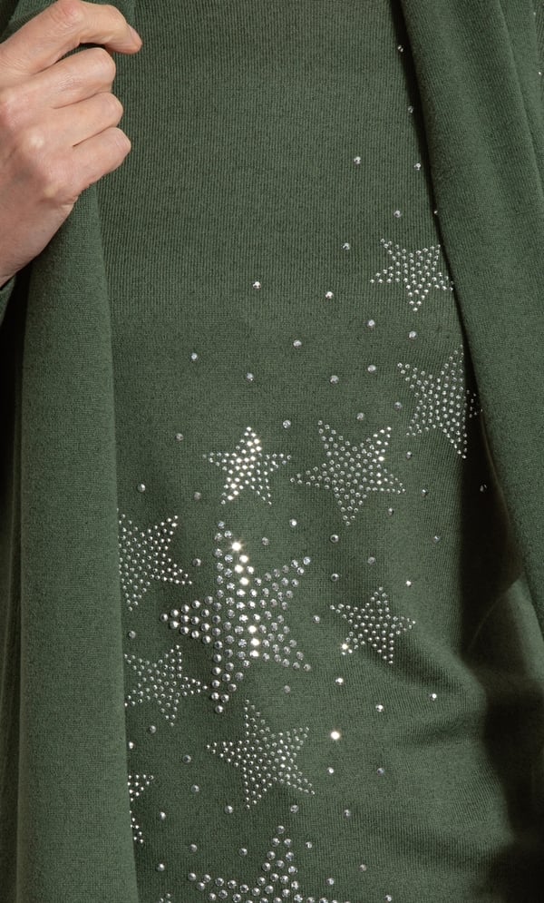 Anna Rose Star Embellished Knit top With Scarf in Green | Klass