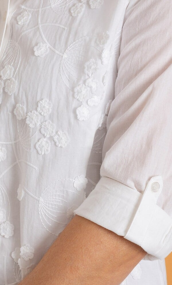 Anna Rose Applique Cotton Blouse in White | Klass