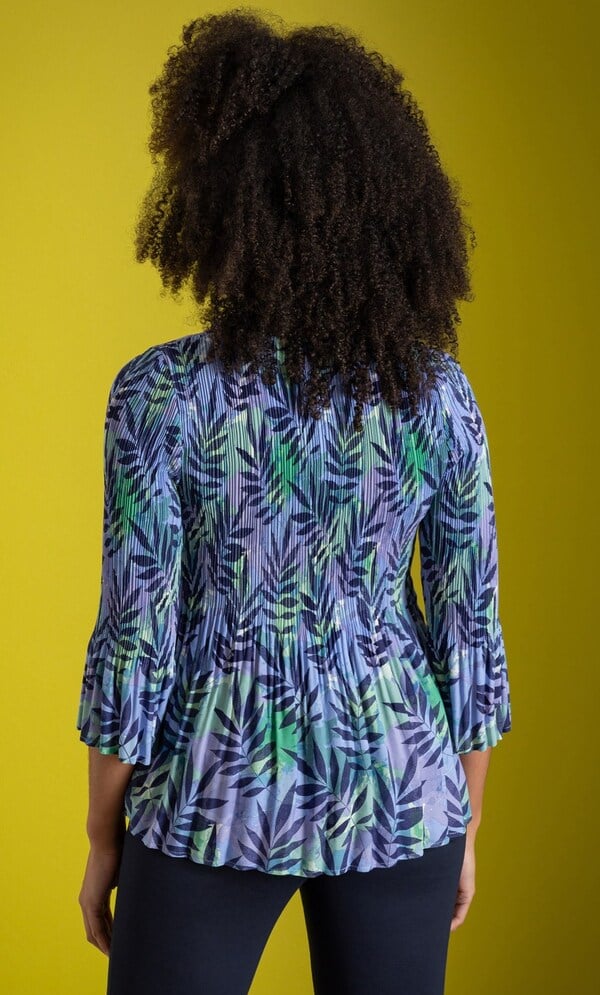 Leaf Print Pleated Top in Multi | Klass