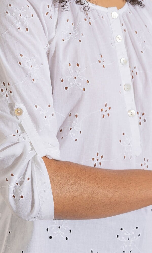 Cotton Schiffli Top in White | Klass