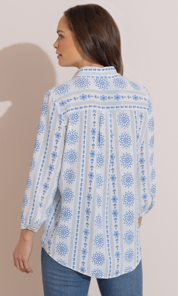 Textured Floral Print Blouse in White | Klass