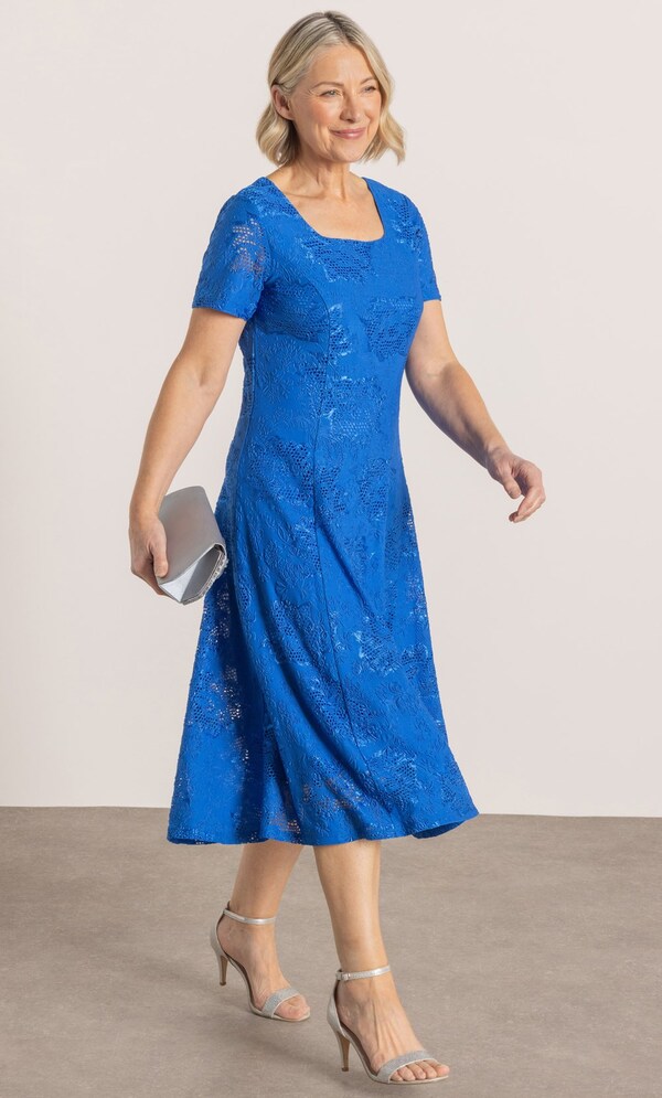 Anna Rose Embossed Panelled Dress in Blue | Klass