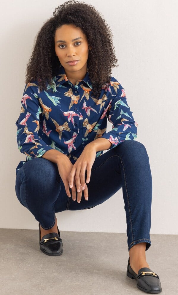 Humming Bird Printed Shirt in Blue | Klass