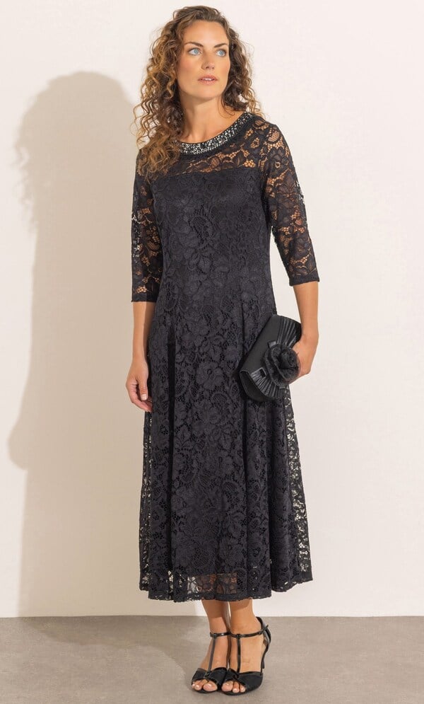 Anna Rose Embellished Lace Midi Dress in Black | Klass
