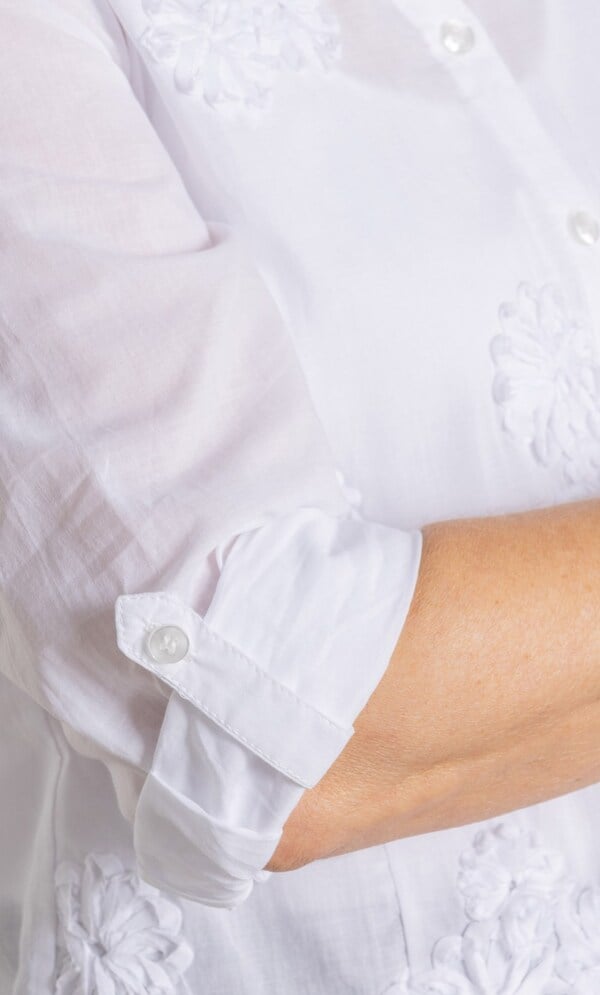 Anna Rose Cotton Applique Blouse in White | Klass