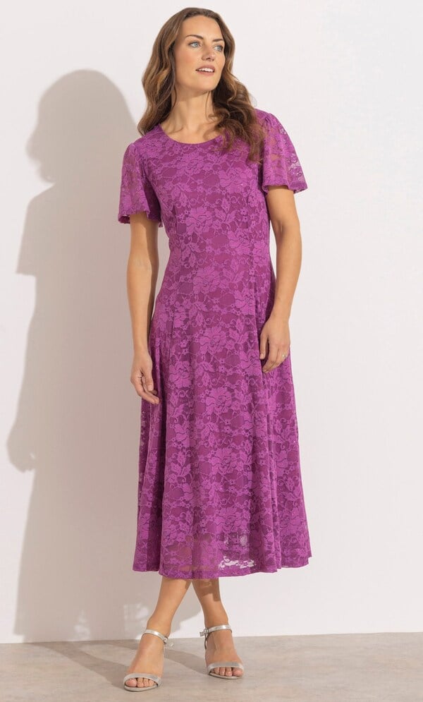 Anna Rose Shimmer Lace Midi Dress in Purple | Klass
