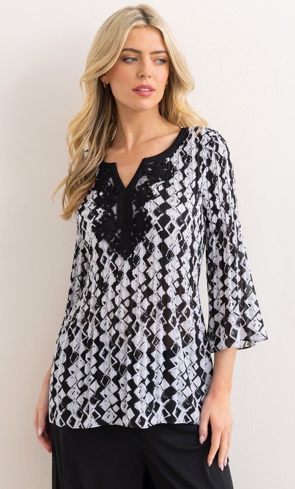 Printed Pleat Top in Black | Klass
