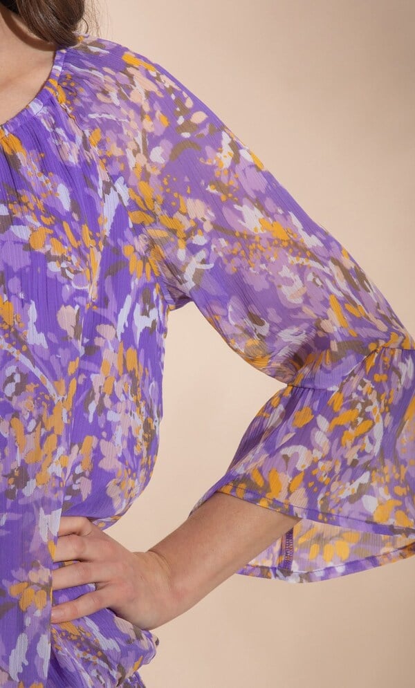 Floral Print Chiffon Top in Purple | Klass