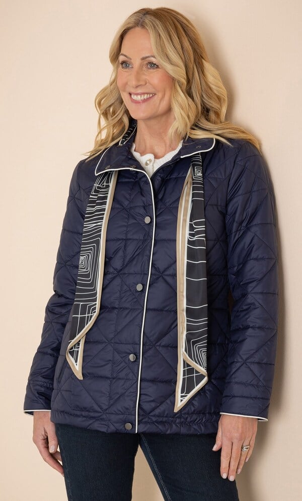 Anna Rose Scarf Trim Jacket in Blue | Klass