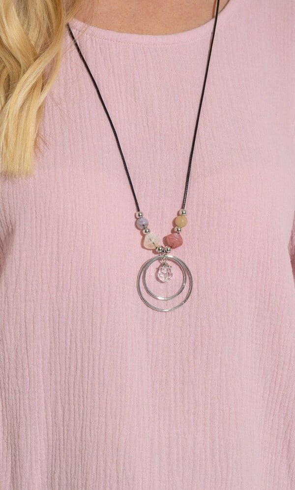 Loose Fit Textured Cotton Top With Necklace in Pink | Klass