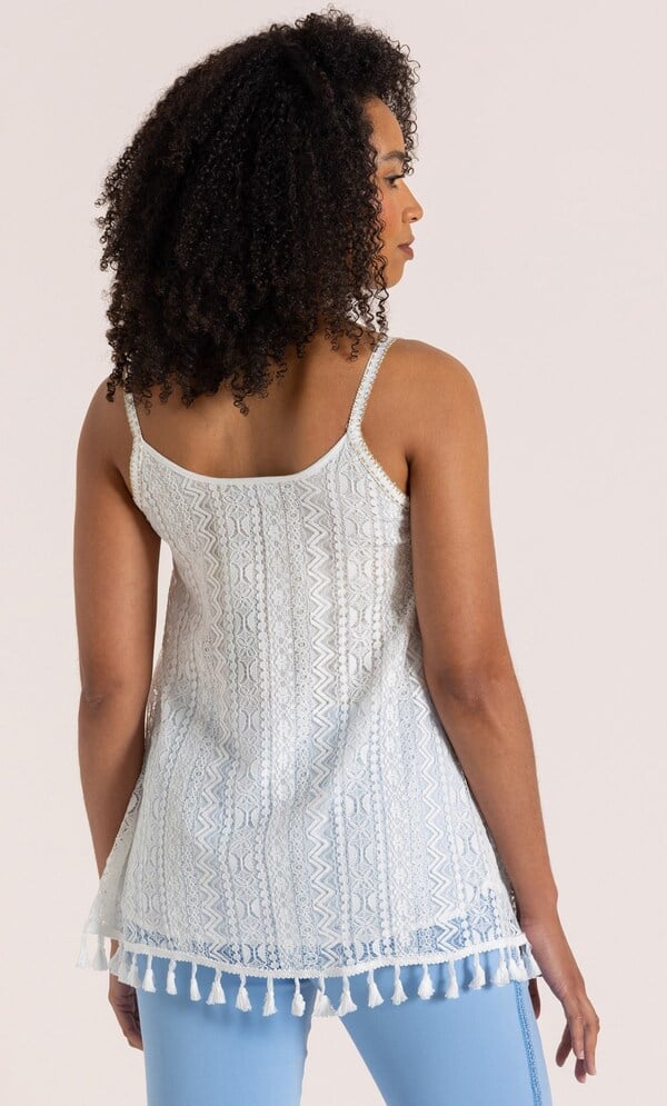 Embellished Lace Strappy Top in White | Klass
