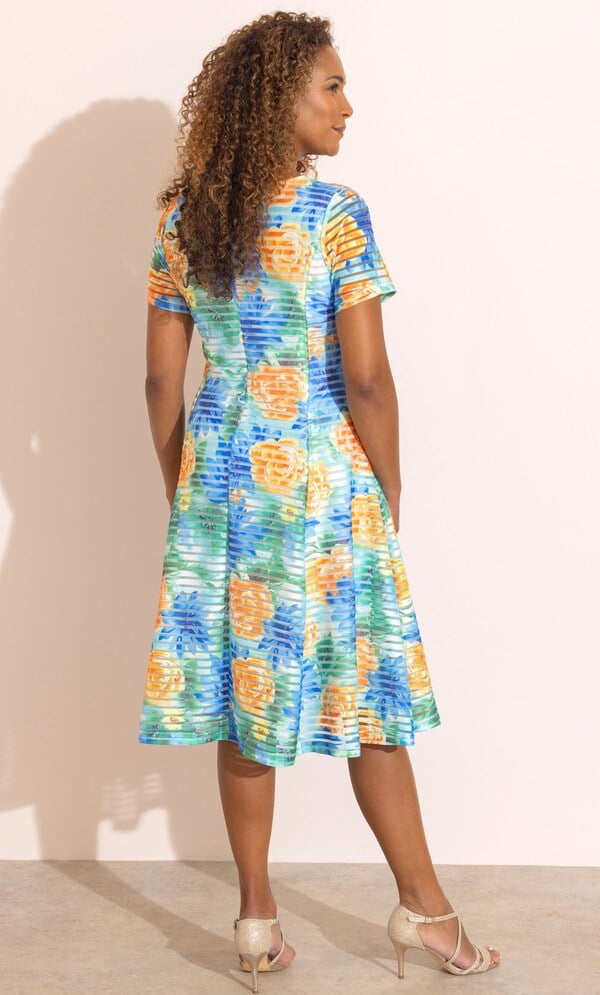 Anna Rose Floral Striped Mesh Dress in Multi | Klass