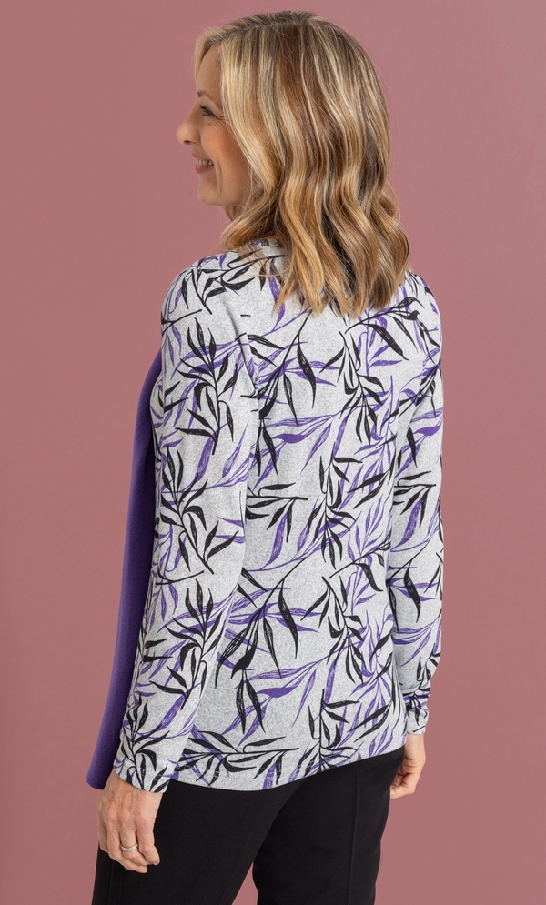 Anna Rose Willow Leaf Print Knitted Top With Scarf in Multi | Klass