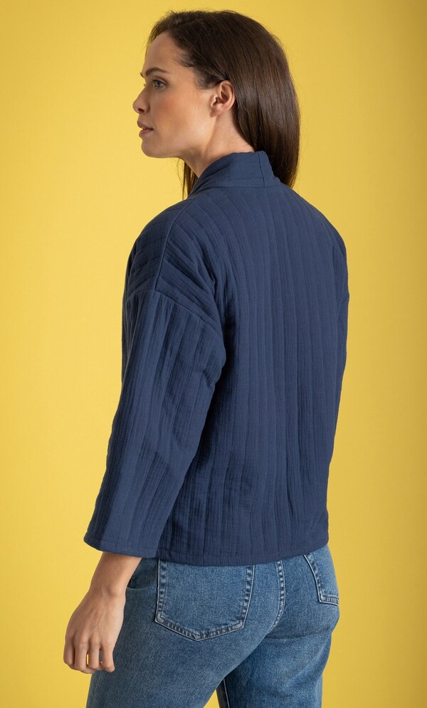Quilted Cotton Open Front Jacket in Blue | Klass