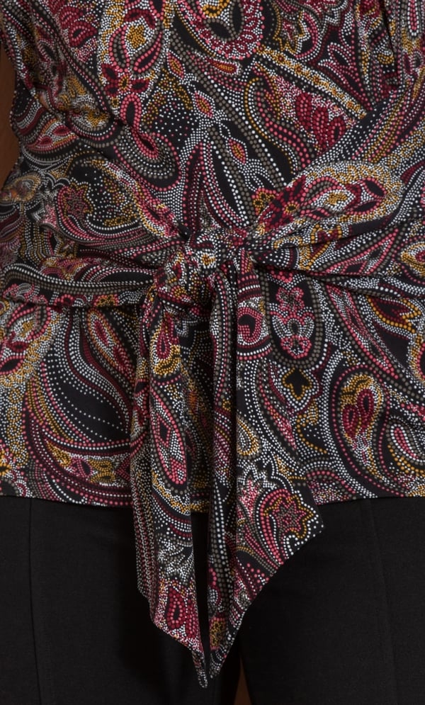 Tie Front Paisley Print Jersey Top in Multi | Klass