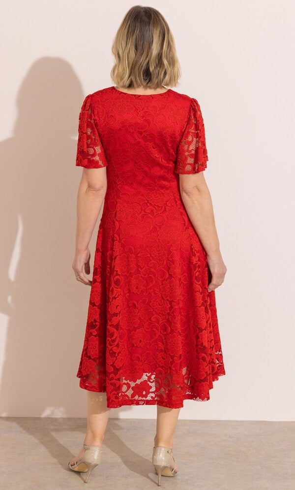 Anna Rose Floral Lace Dress in Red | Klass