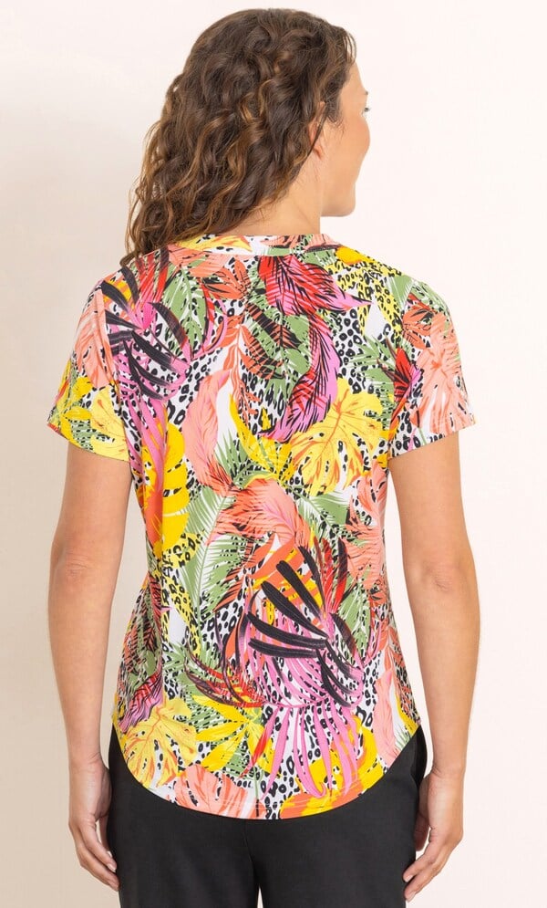 Anna Rose Tropical Print Jersey Top in Yellow | Klass