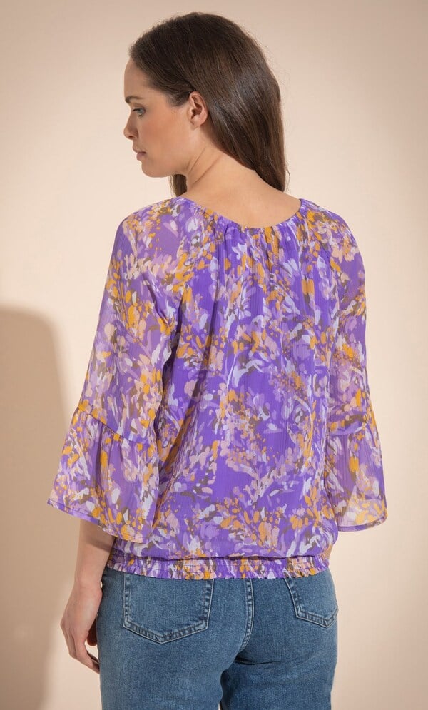 Floral Print Chiffon Top in Purple | Klass