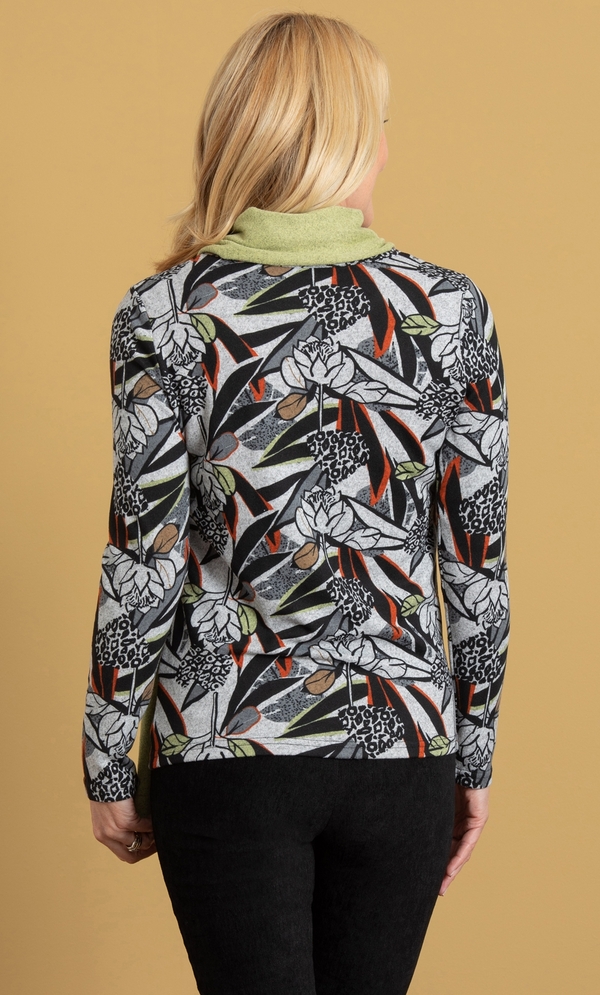 Anna Rose Botanical Print Top With Scarf in Grey | Klass
