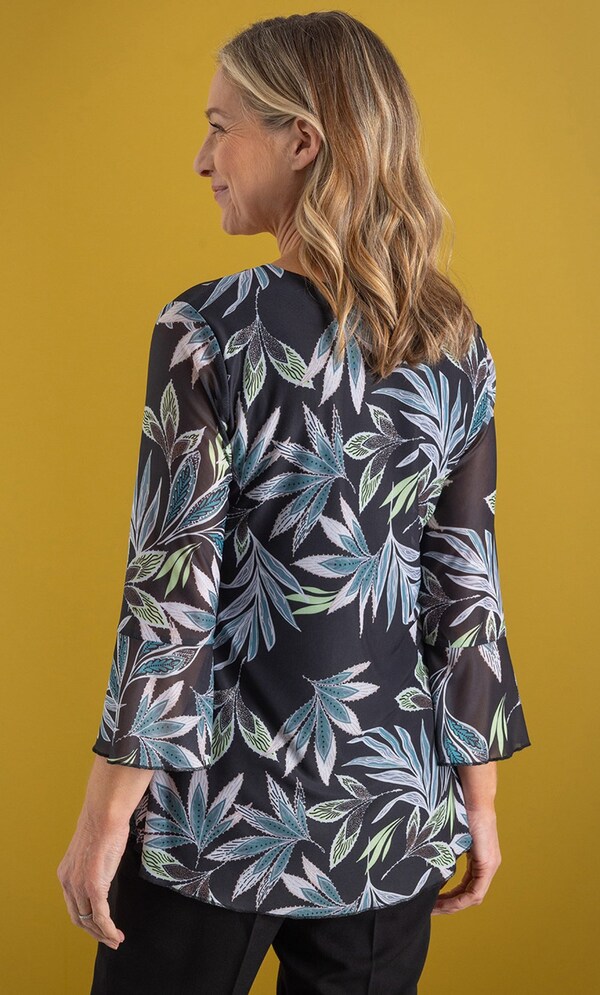 Embellished Leaf Printed Mesh Top in Multi | Klass