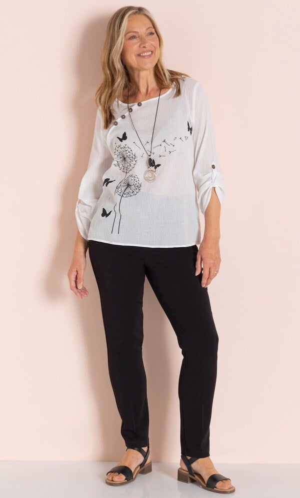 Anna Rose Embellished Printed Cotton Top With Necklace in Black | Klass