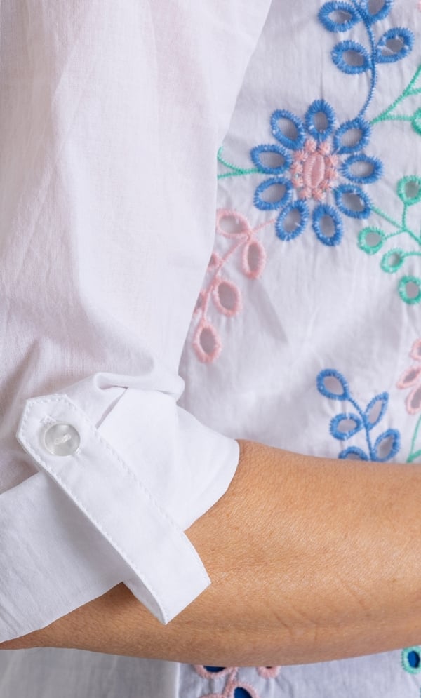 Anna Rose Embroidered Eyelet Shirt in White | Klass