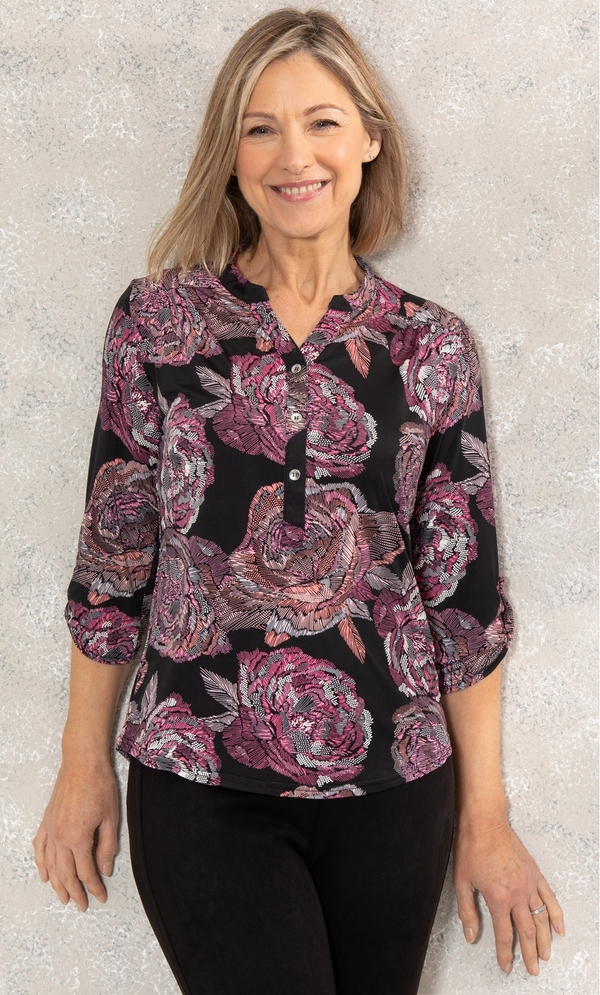 Anna Rose Textured Floral Print Jersey Top in Multi | Klass