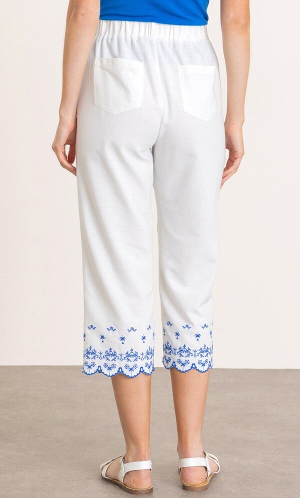 Embroidered Cropped Trousers in White | Klass