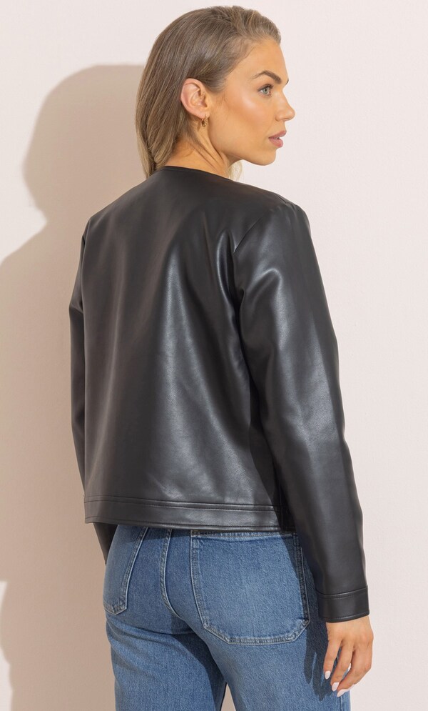 Faux Leather Collarless Jacket in Black | Klass