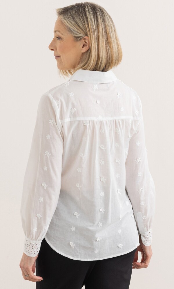 Anna Rose Embroidered Applique Cotton Blouse in White | Klass